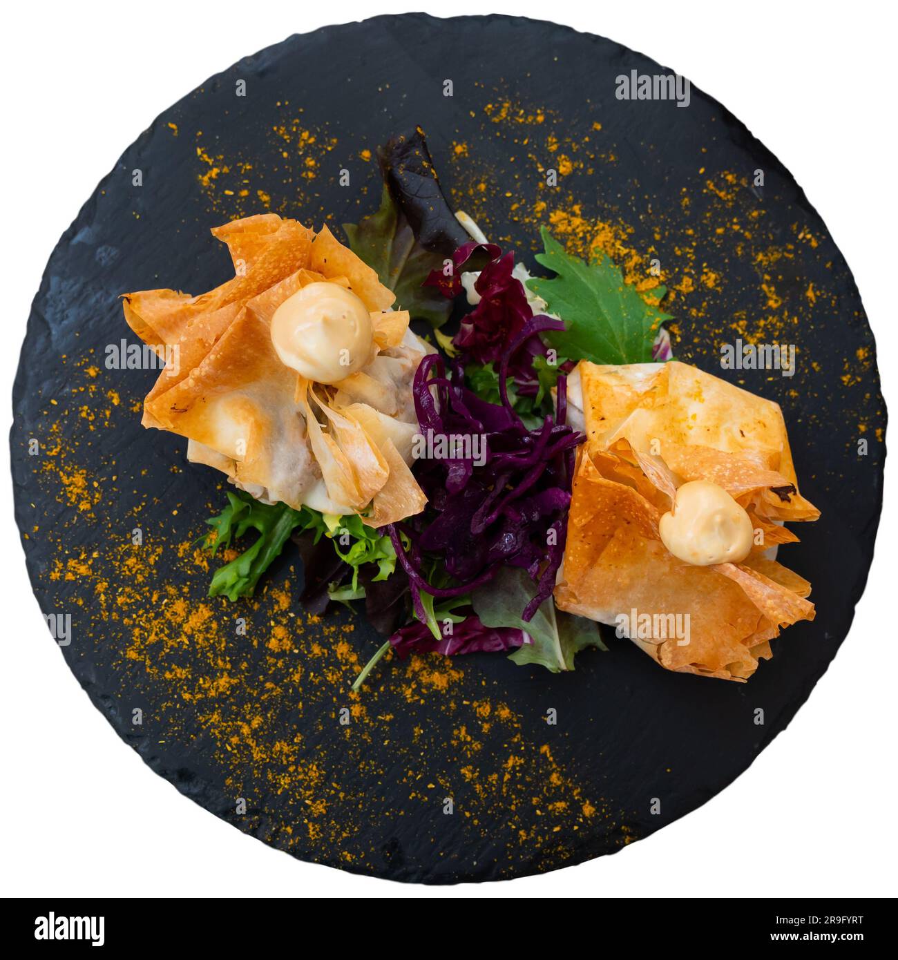 Delicious portion of sachets filled with pasta meat and vegetables ...