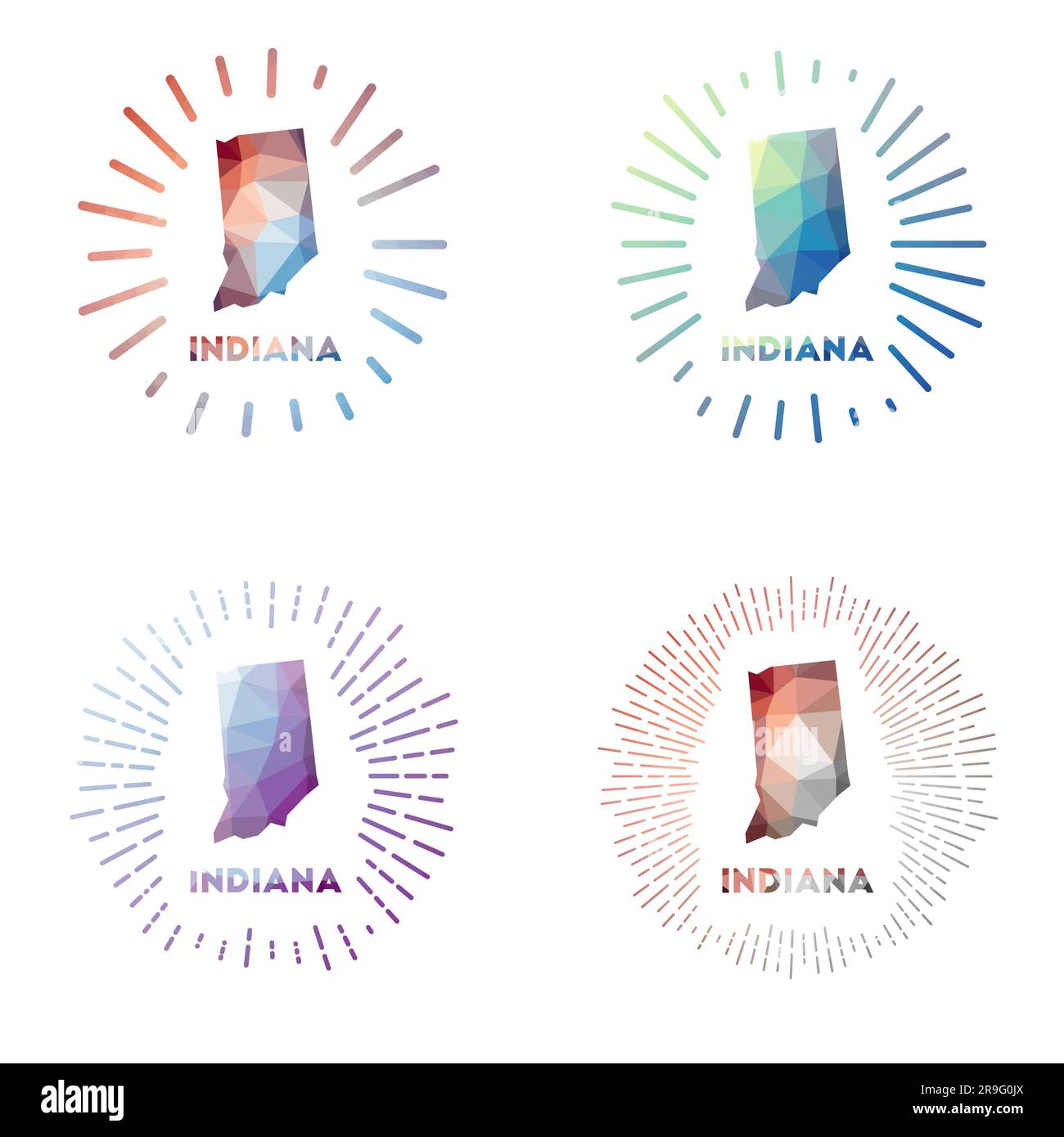 Indiana low poly sunburst set. Logo of US state in geometric polygonal ...