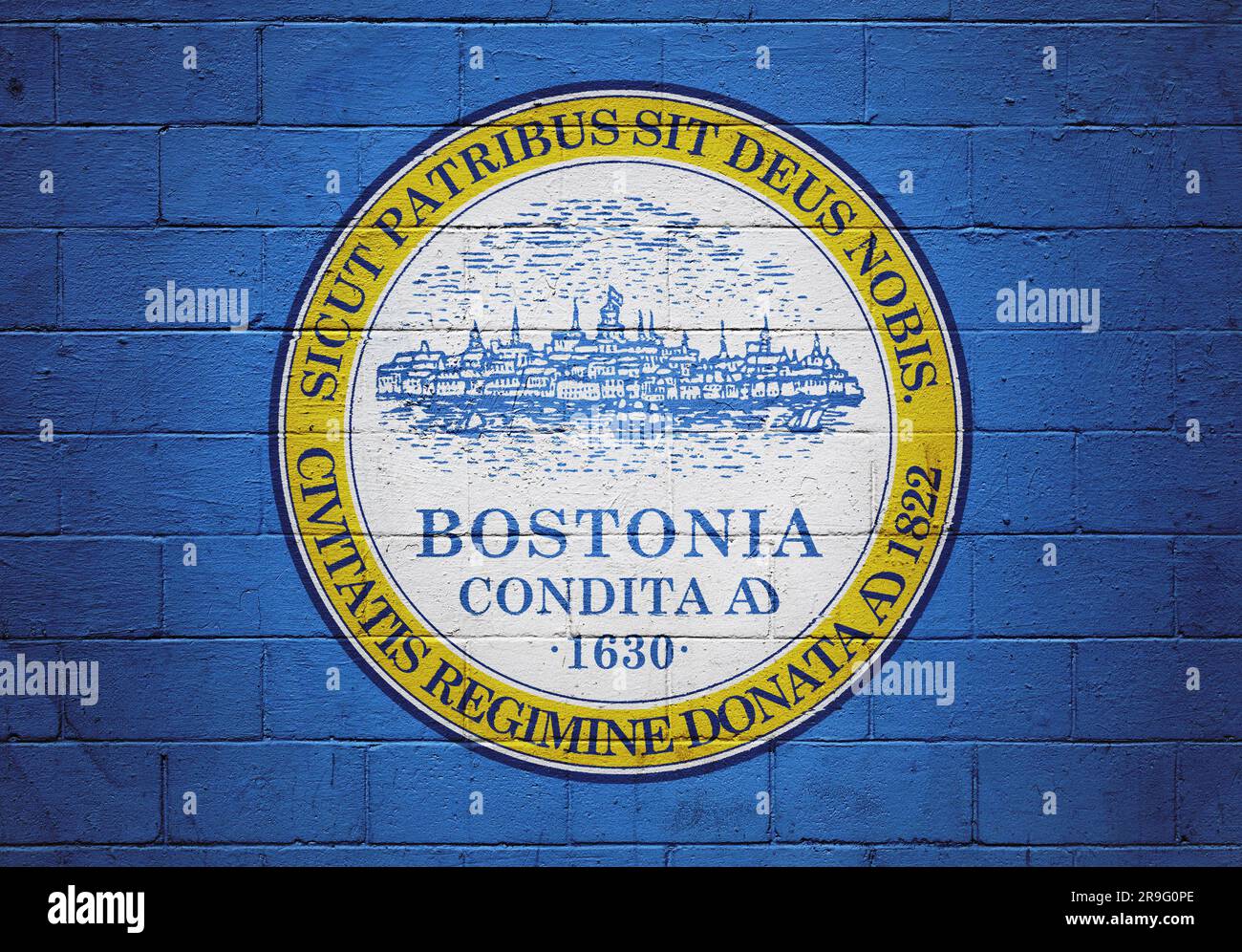 Flag of the city of Boston painted on a cinder block wall Stock Photo ...