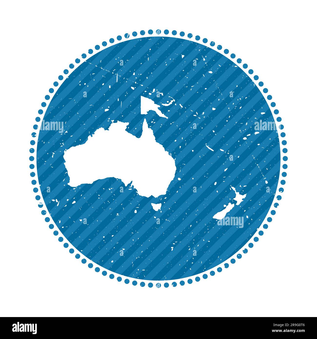 Oceania striped retro travel sticker. Badge with map of continent ...