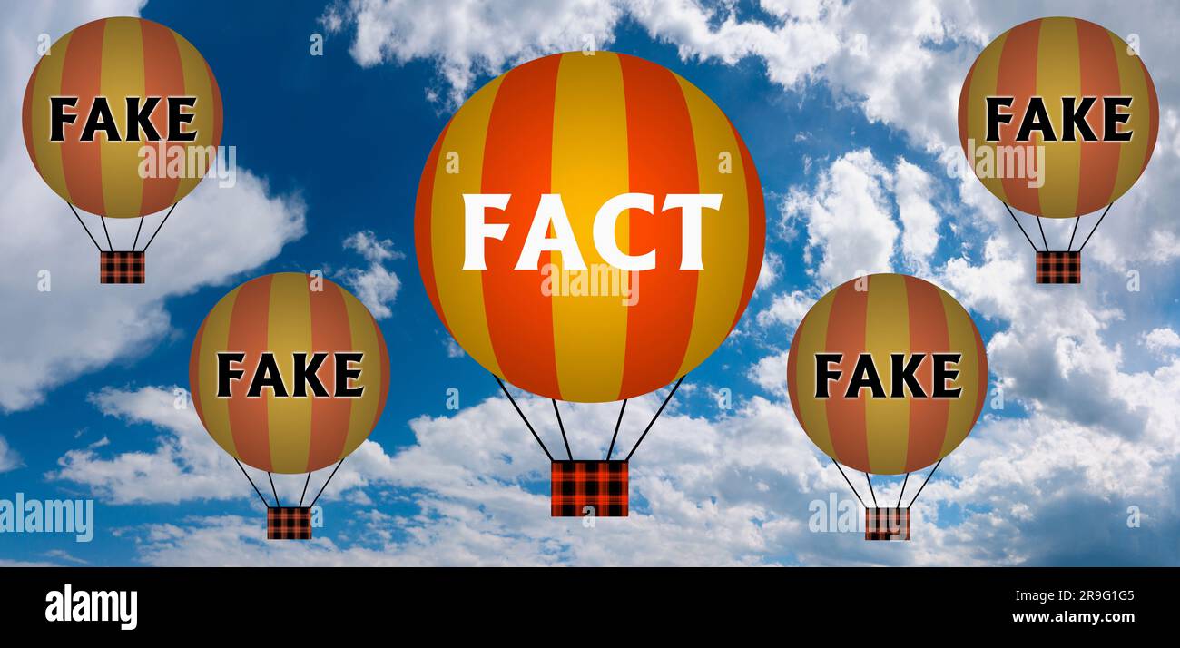 Hot air balloons with FACT and FAKE concept. Abstract background ...