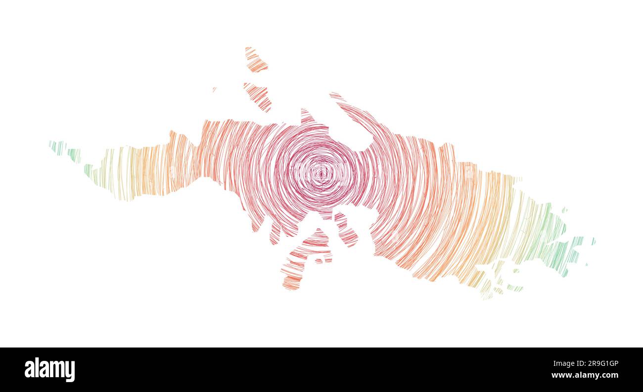 Saint Thomas map filled with concentric circles. Sketch style circles ...