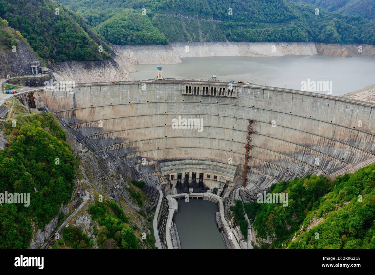 Dam of Enguri hydroelectric power plant in Georgia, aerial view Stock ...