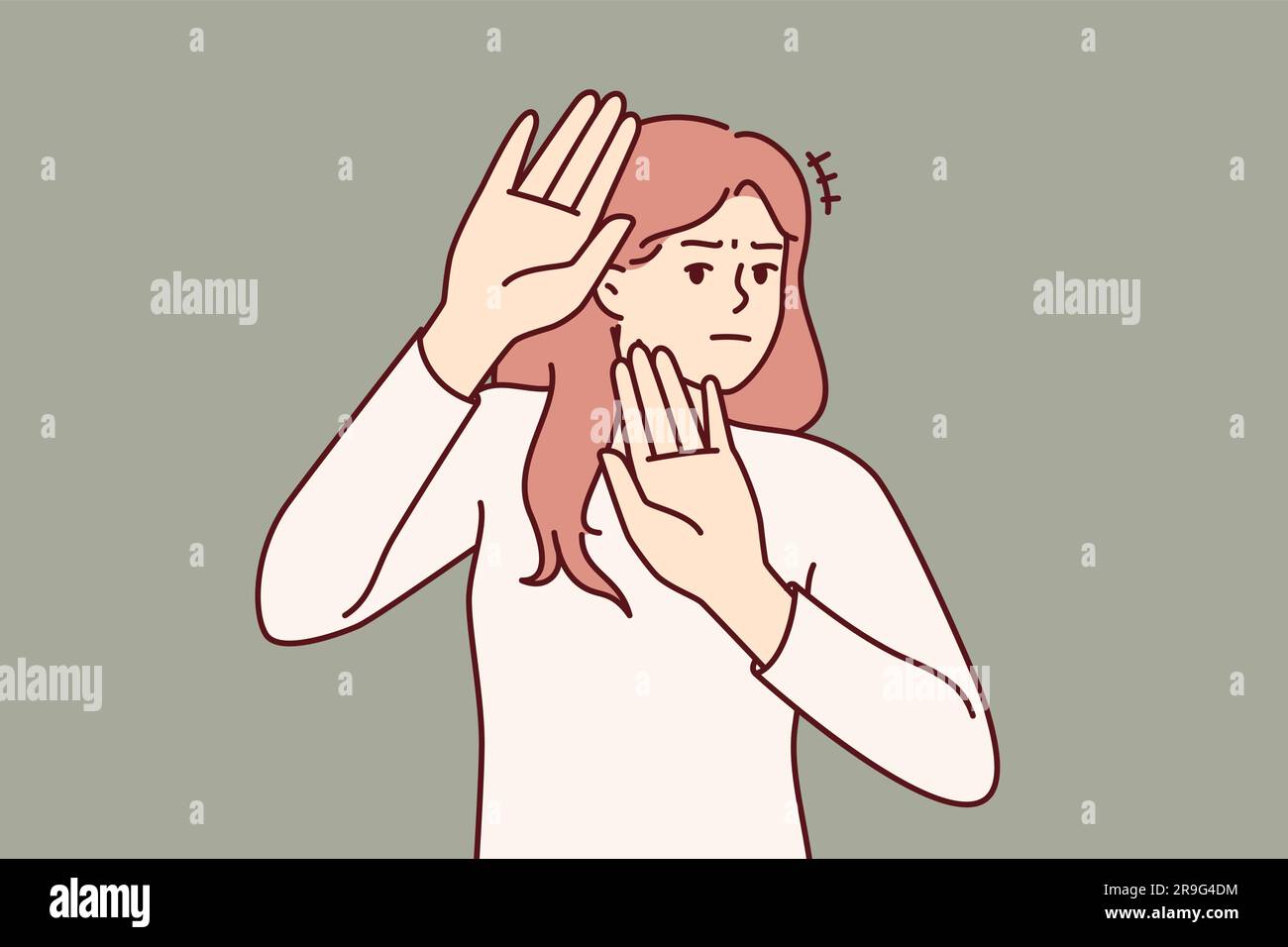 Brave woman makes gesture refusal, calls not to approach or stop ...