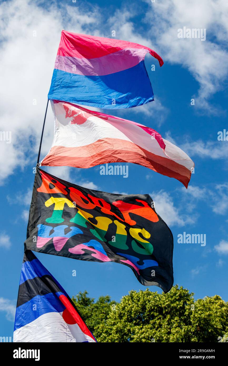 pride flags and born this way flag at Stoke on Trent gay pride parade ...