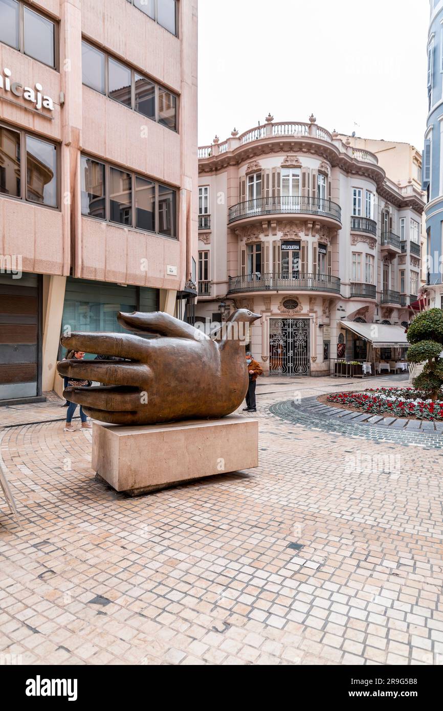 Malaga, Spain - FEB 27, 2022: Chiromantic Bird statue by Jose Sequiri ...