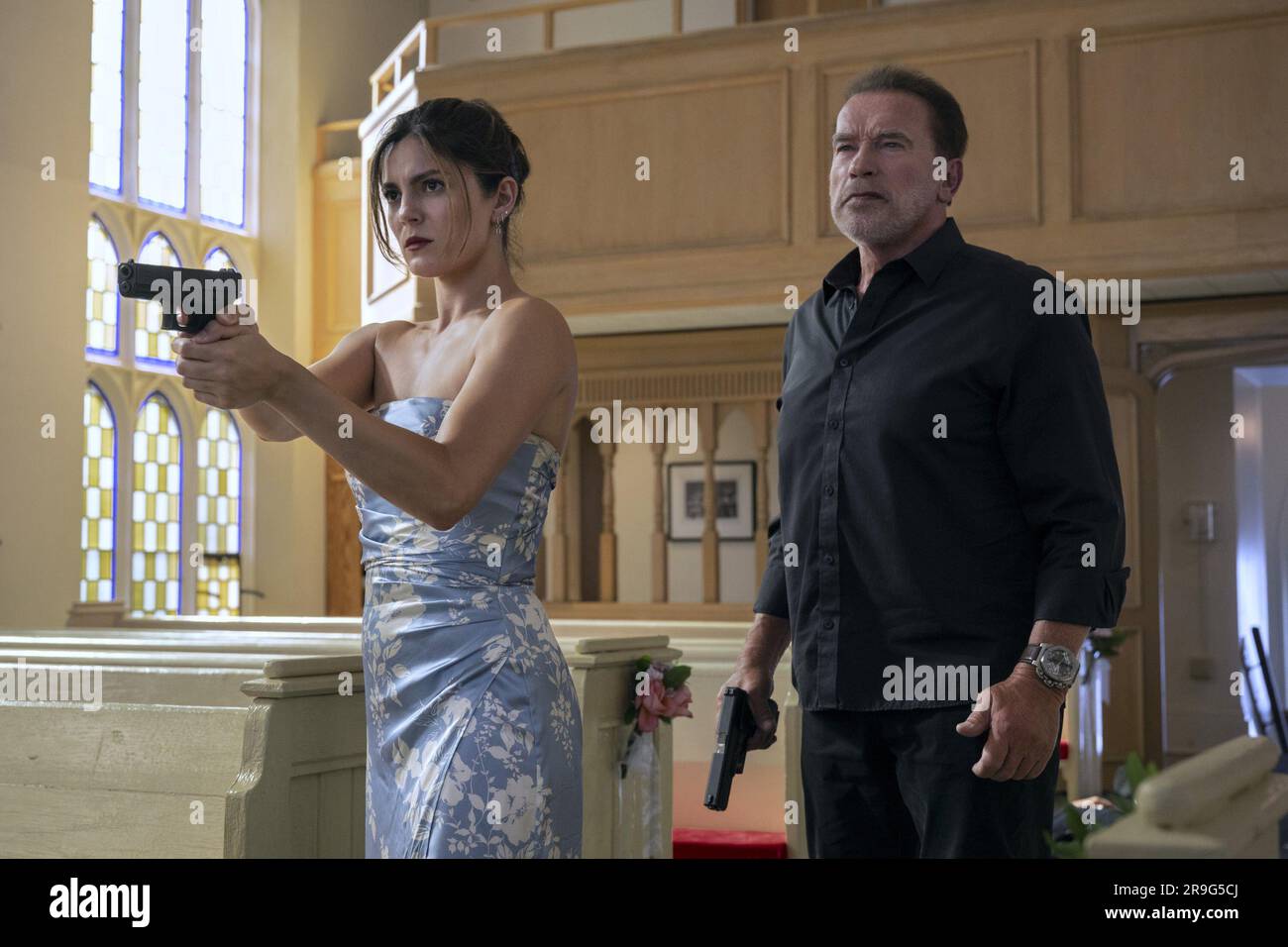FUBAR, from left: Monica Barbaro, Arnold Schwarzenegger, That's It and ...
