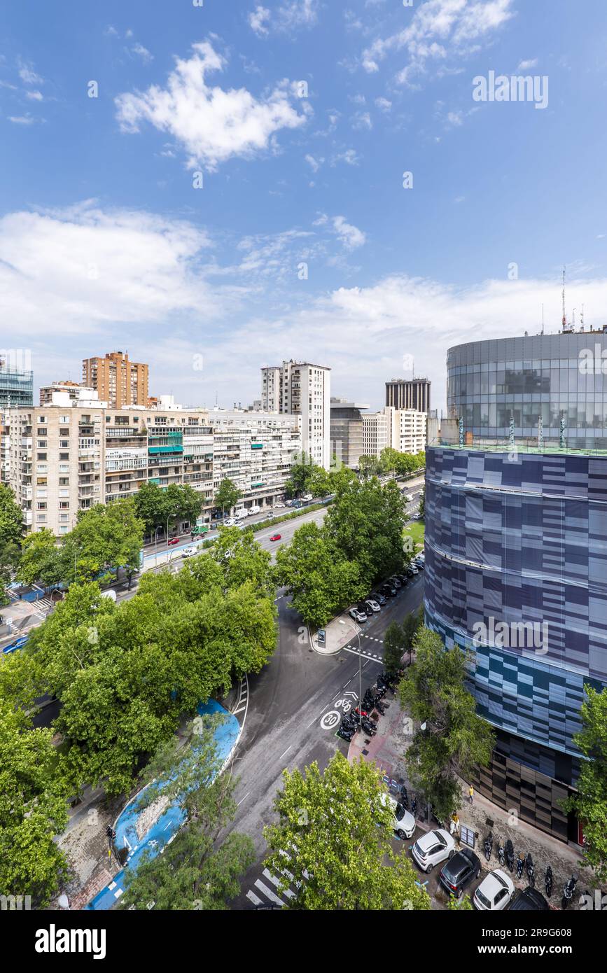 Facades of residential and office buildings in Paseo de la Castellana ...