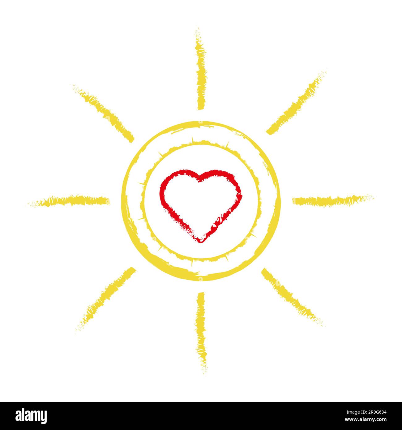 Sun and heart Hand drawn illustration Grunge texture Stamp for design ...