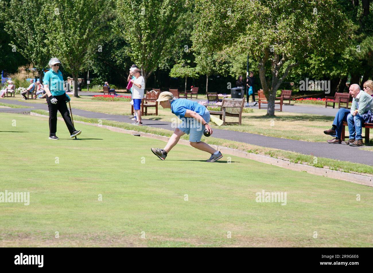 An action shot from a lady bowler at Lowther Park, Lytham St Annes ...