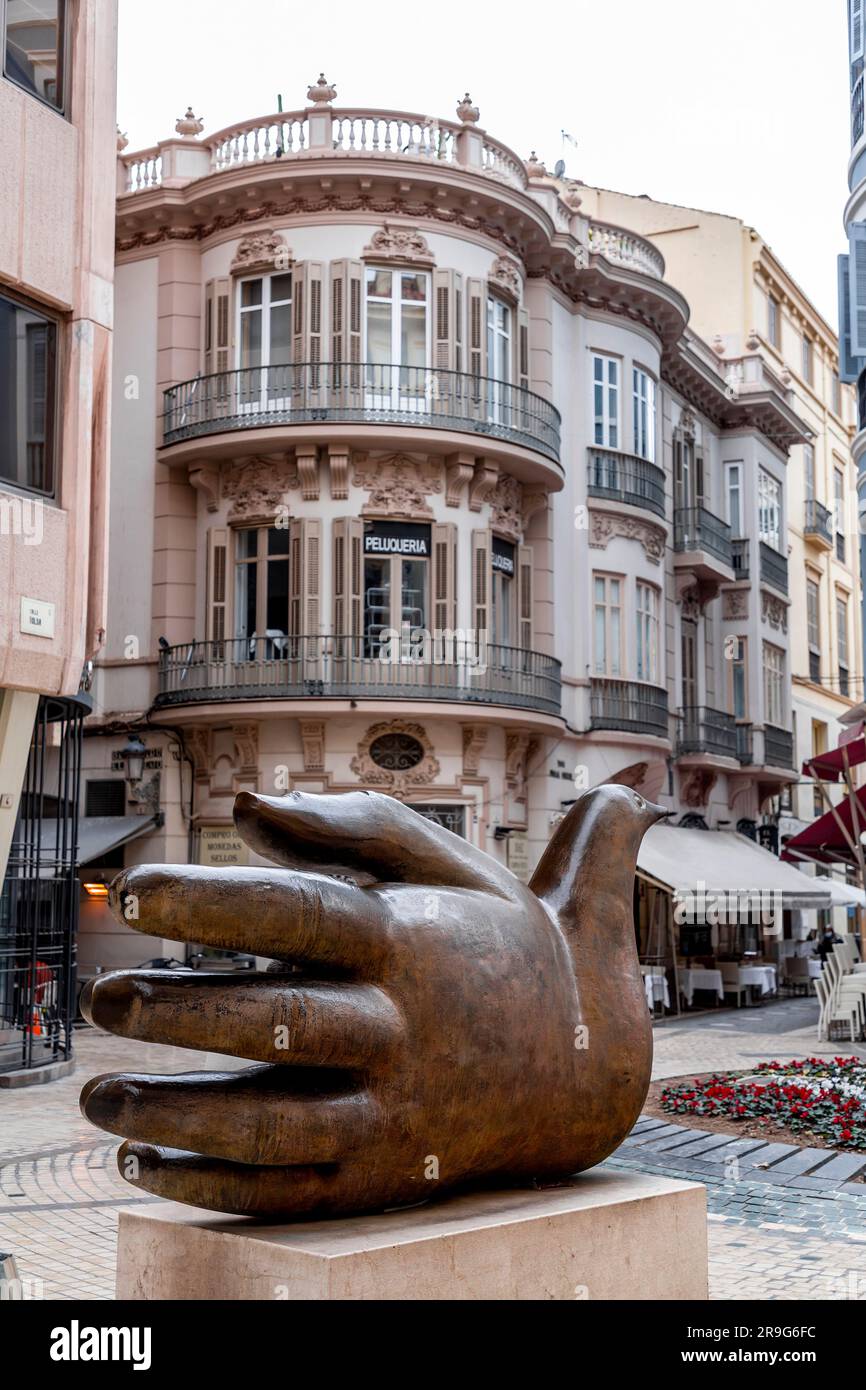 Malaga, Spain - FEB 27, 2022: Chiromantic Bird statue by Jose Sequiri ...