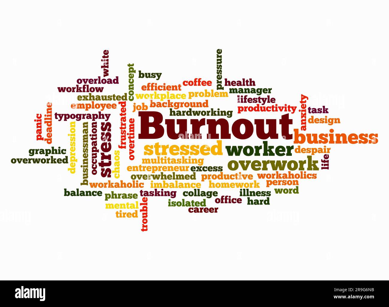 Word Cloud with BURNOUT concept create with text only Stock Photo - Alamy
