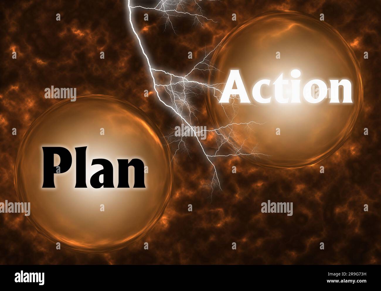 Abstract background with PLAN and ACTION concept. Thinking, Success and ...