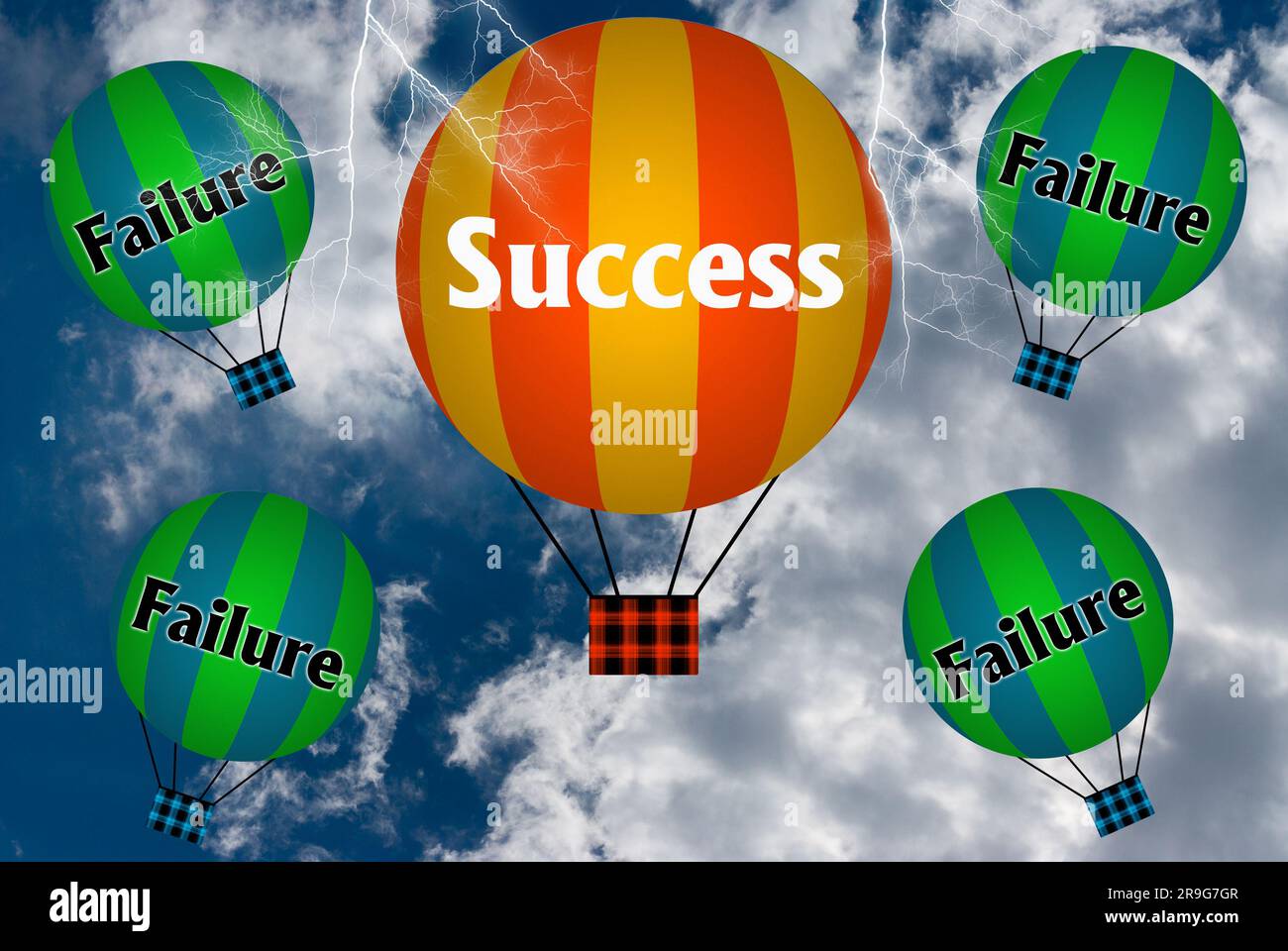 Hot air balloons with Success and Failure concept. Abstract background ...