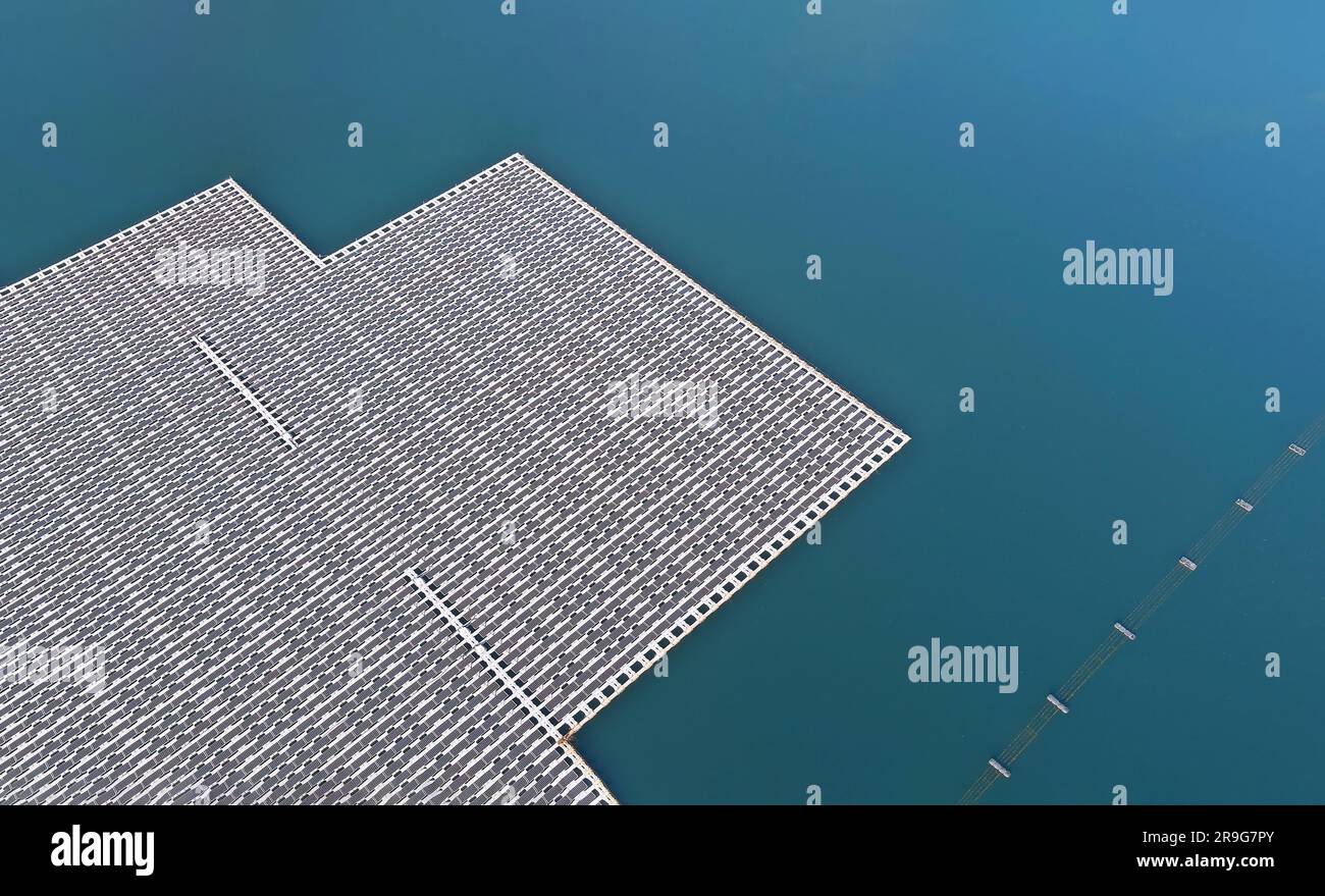 Aerial view provides captivating perspective of floating solar panels ...
