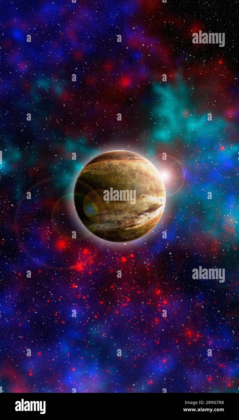 Unknown planet from outer space. Space nebula. Cosmic cluster of stars. Outer space background ...