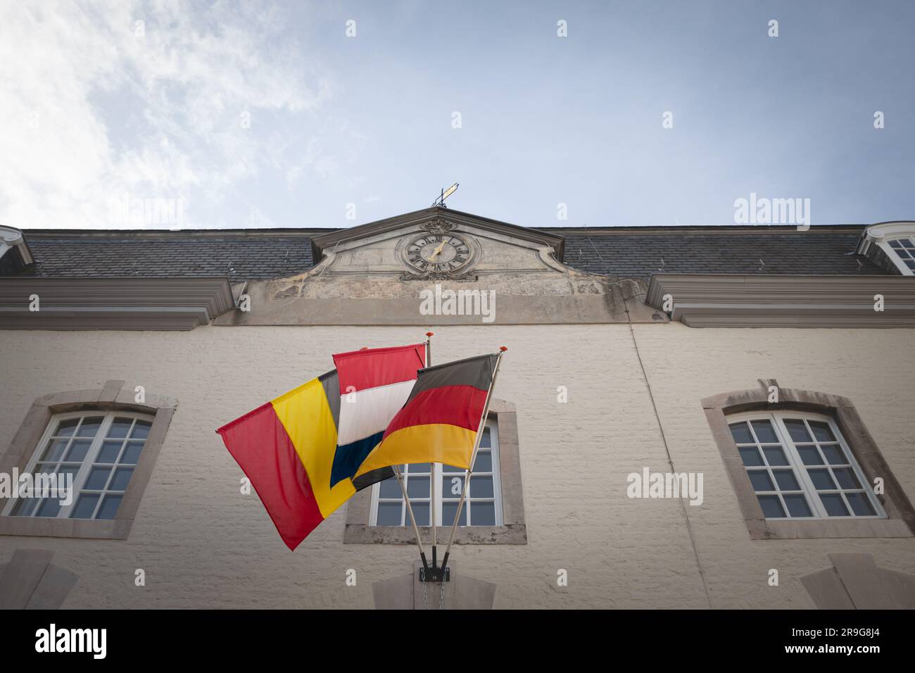 Picture of Dutch, belgian and german flags on the Vaals city hall in ...