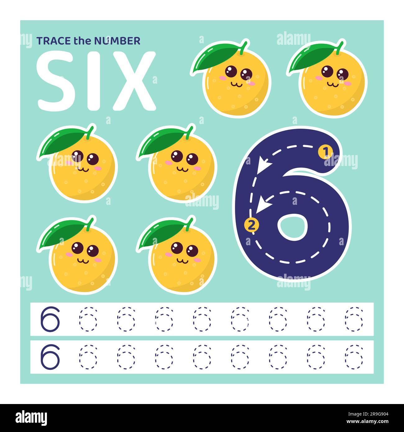 Trace number six. Learning to count and write Stock Vector Image & Art - Alamy