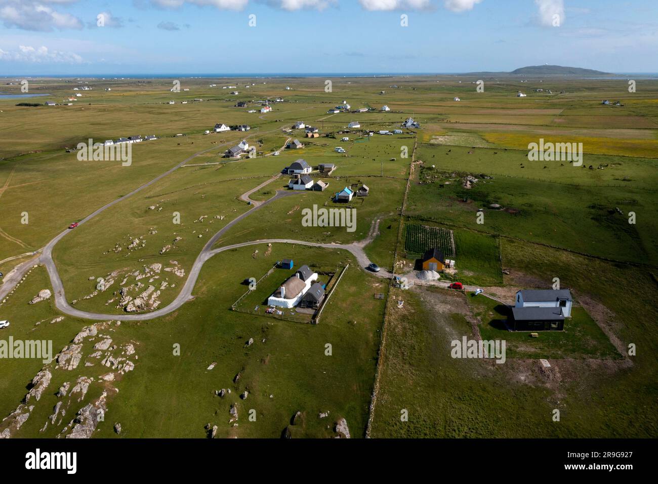 Aerial view of the Balevullin settlement on the Isle of Tiree, Inner ...
