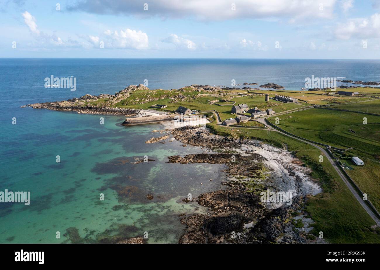 Aerial view of the rugged coastline at Hynish, Isle of Tiree, Inner ...