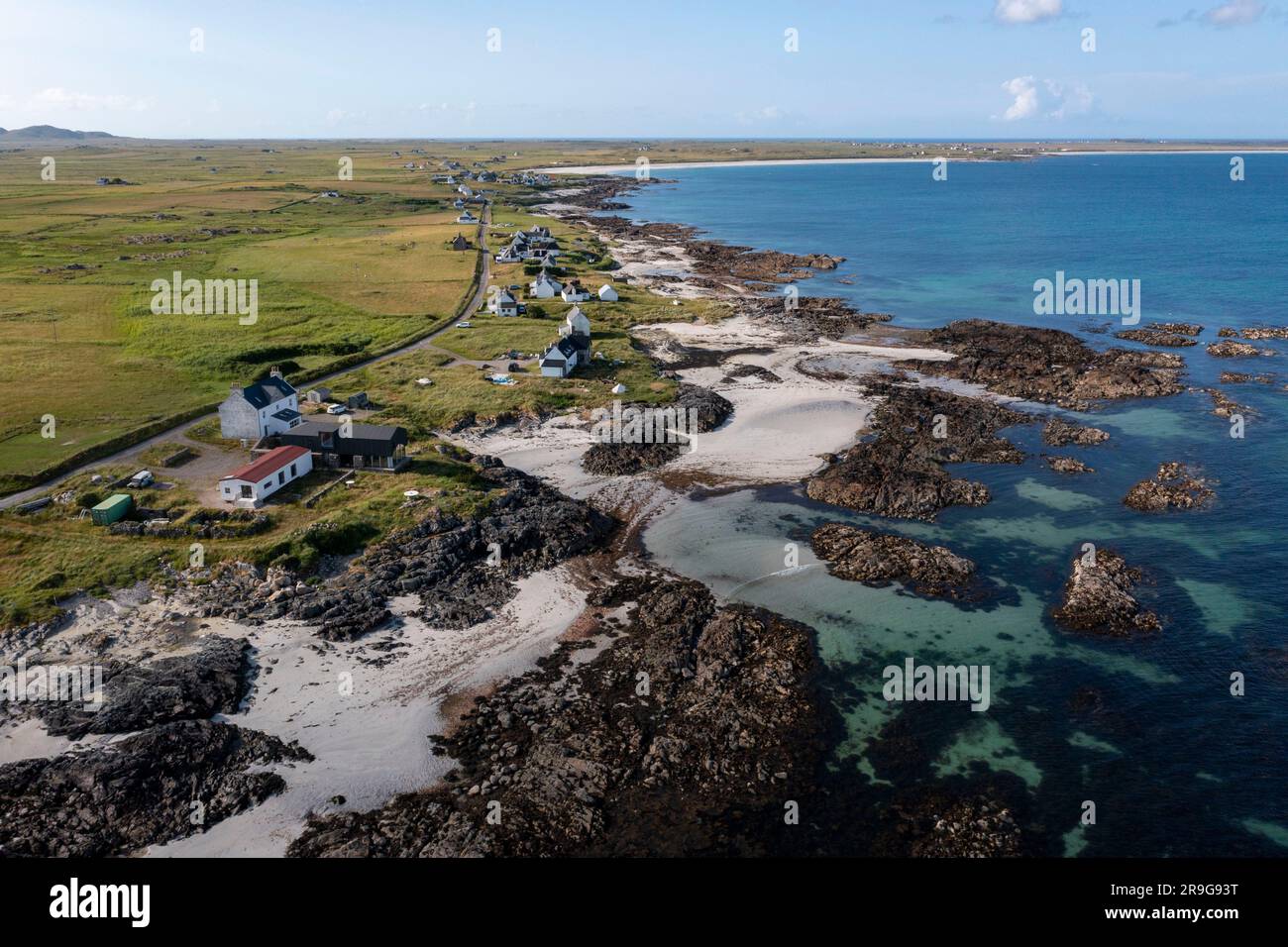 Aerial view of the rugged coastline, Mannal, Tiree, Inner Hebrides ...