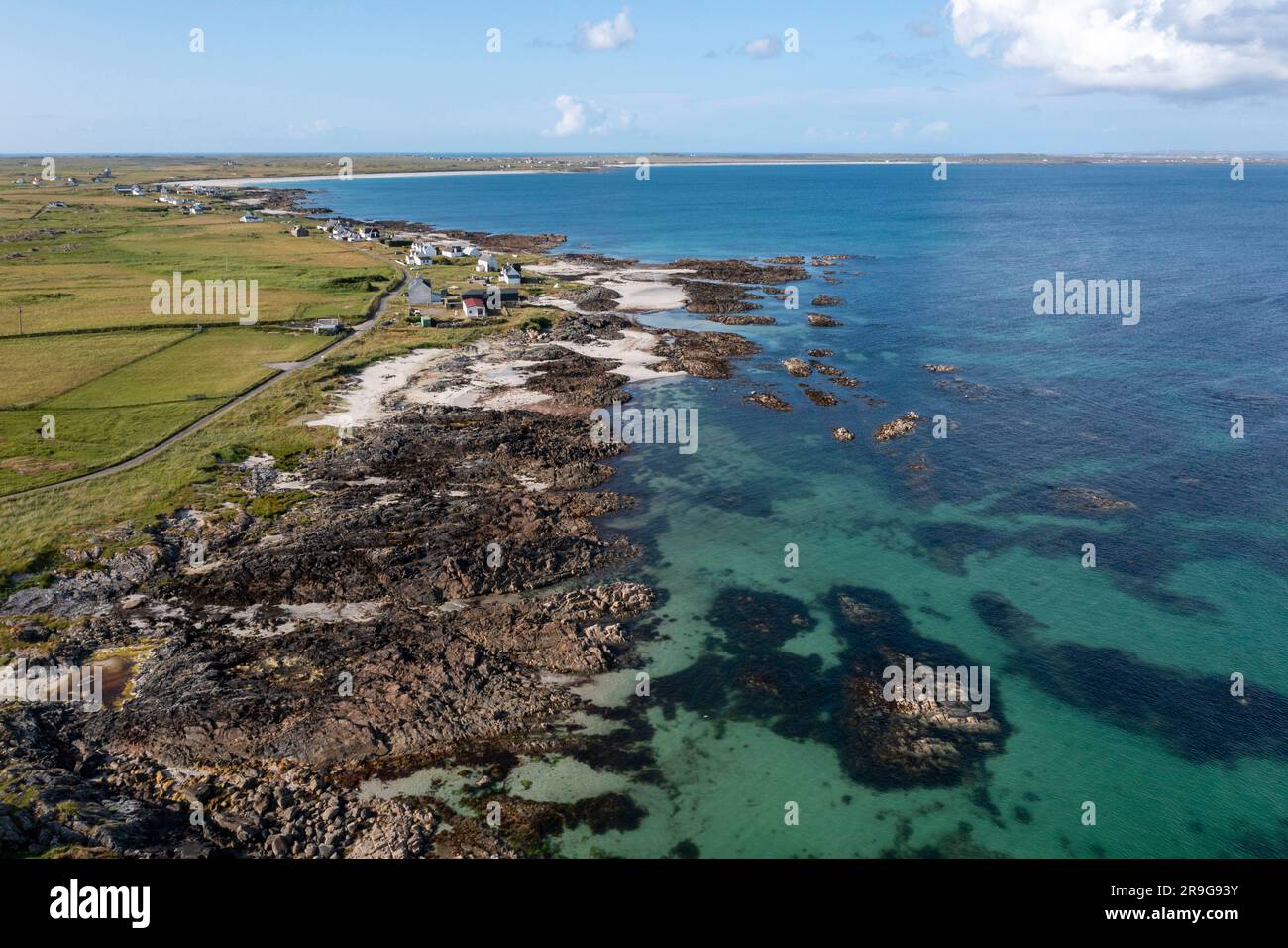 Aerial view of the rugged coastline, Mannal, Tiree, Inner Hebrides ...