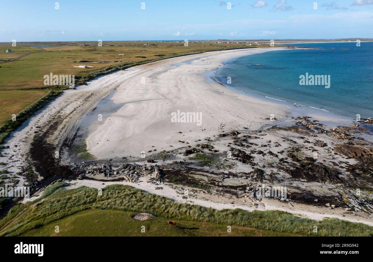 Aerial view of Soroby Bay, Balinoe, Tiree, Inner Hebrides, Scotland ...