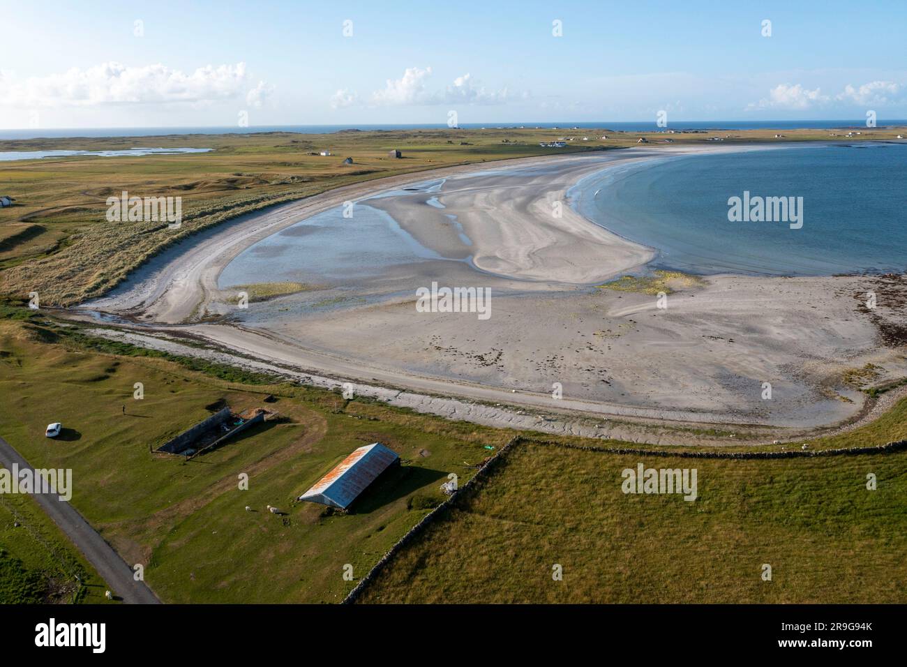 Aerial view of Gott Bay beach, Tiree, Inner Hebrides, Scotland, UK ...