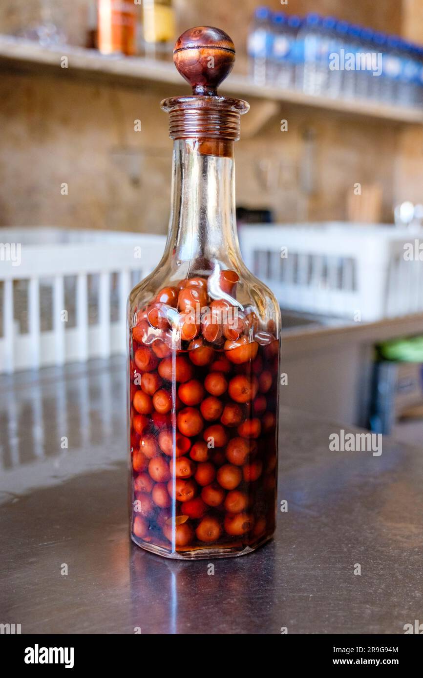 Ginjinha sour cherry liqueur bottle, A Ginginha Bar, Largo de São ...