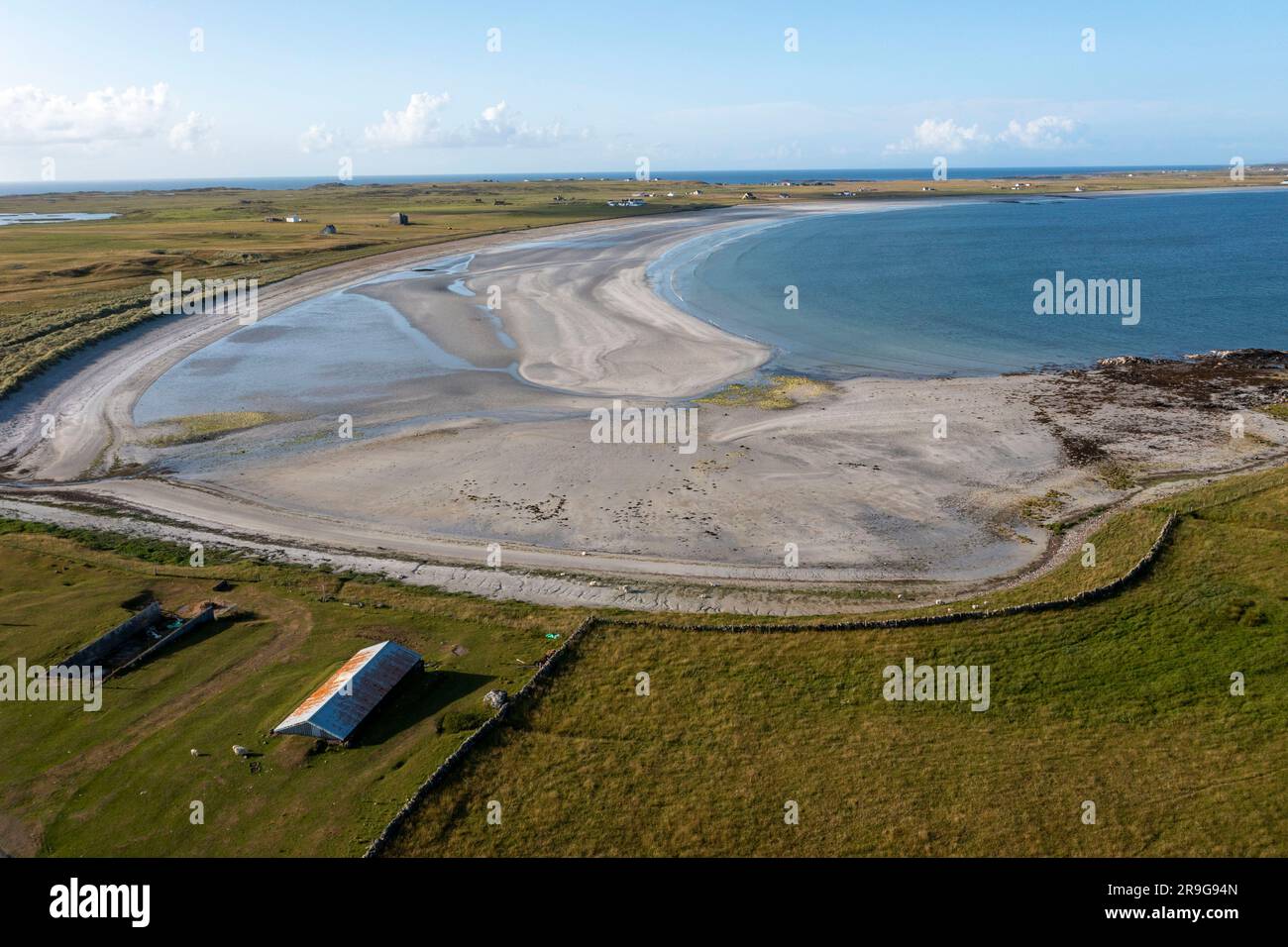 Aerial view of Gott Bay beach, Tiree, Inner Hebrides, Scotland, UK ...