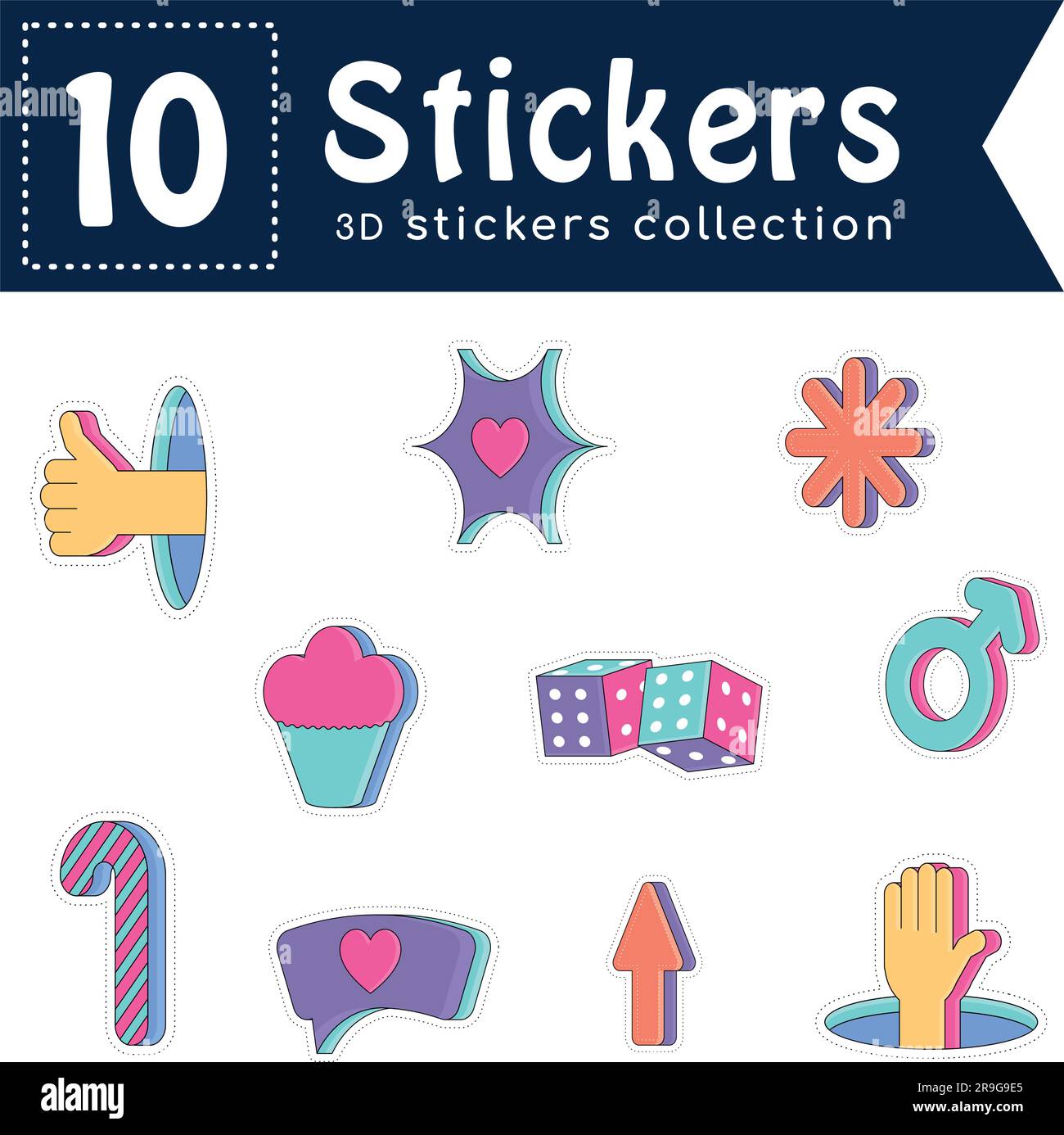 Set of colored groovy 3d sticker icons Vector Stock Vector Image & Art ...