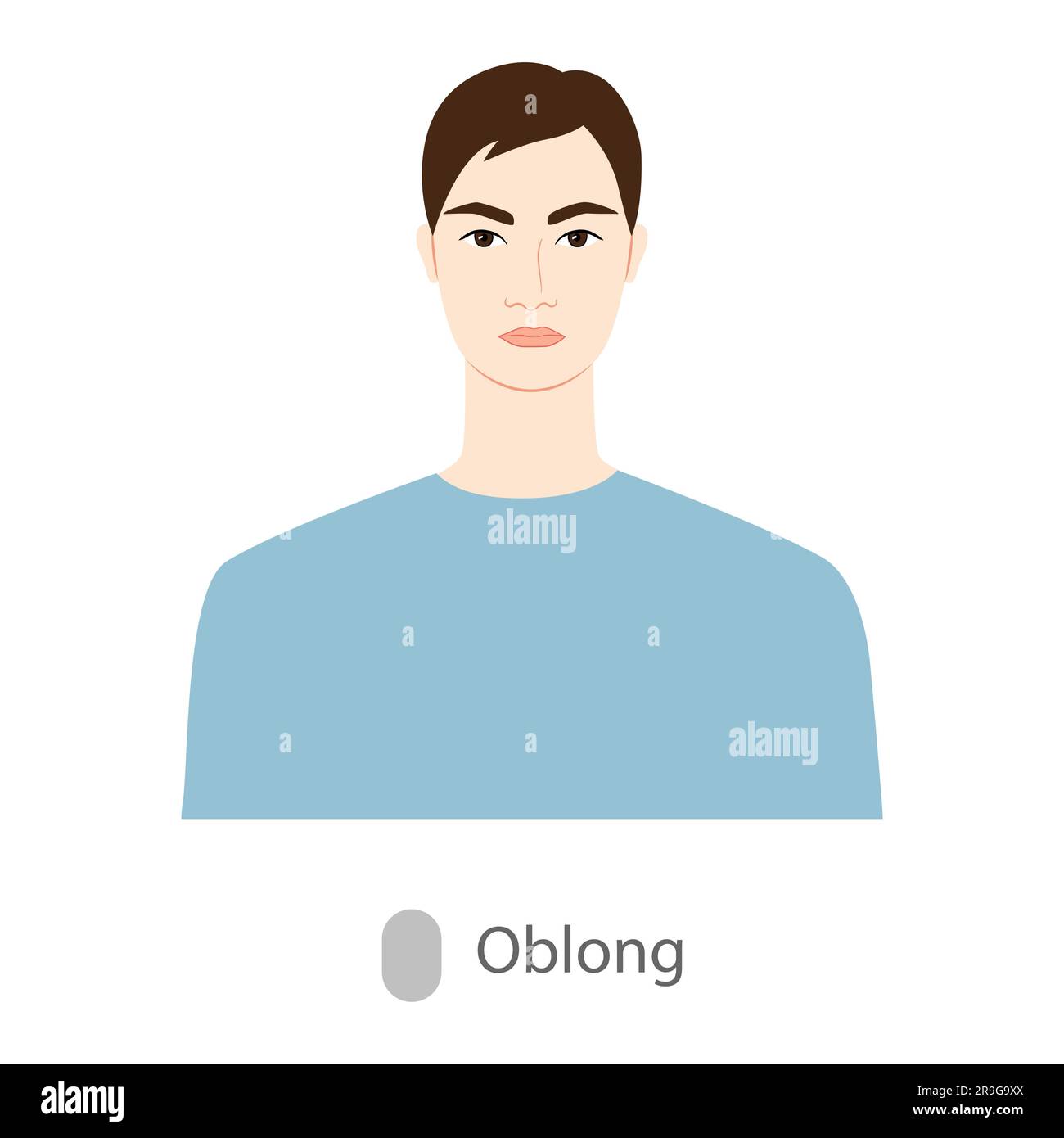 Men face oblong shape type with text diagram in the blue shirt. Male ...