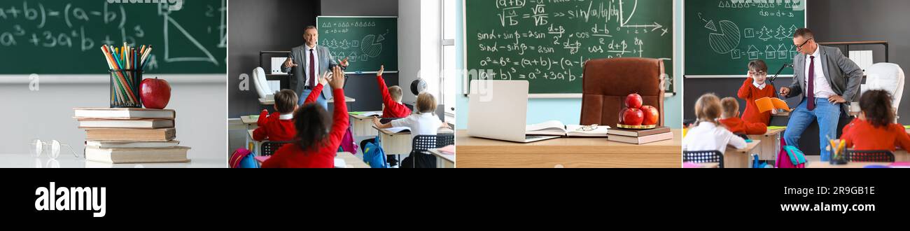 Collage of male math teacher and group of children in classroom Stock ...