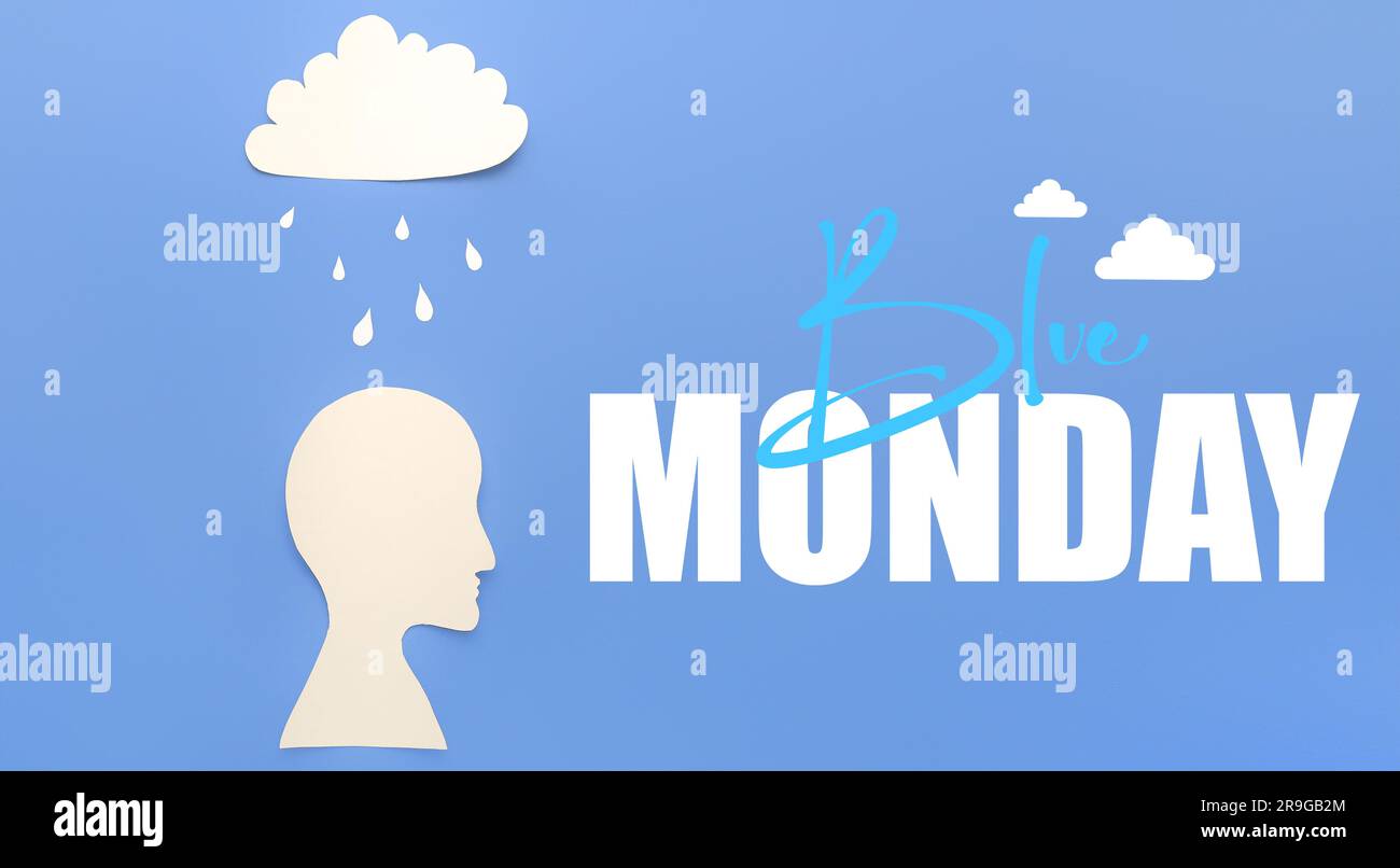 Paper human head with cloud, rain drops and text BLUE MONDAY Stock ...
