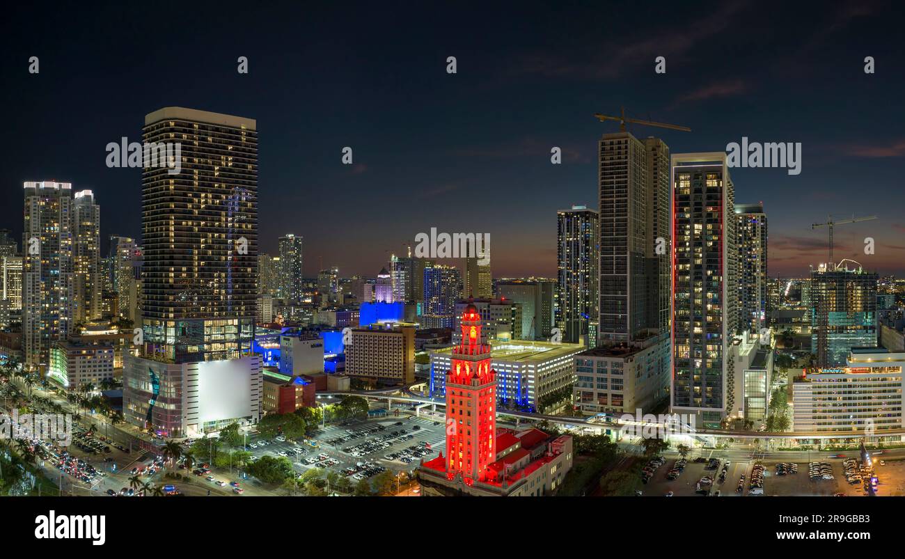 Aerial view of downtown office district of of Miami Brickell in Florida ...