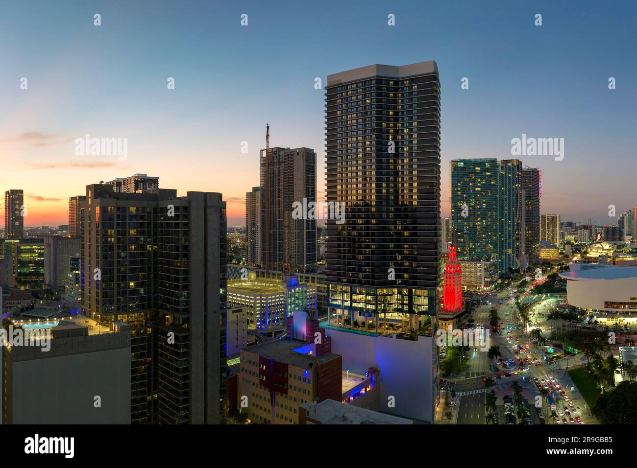 Aerial view of downtown office district of of Miami Brickell in Florida ...