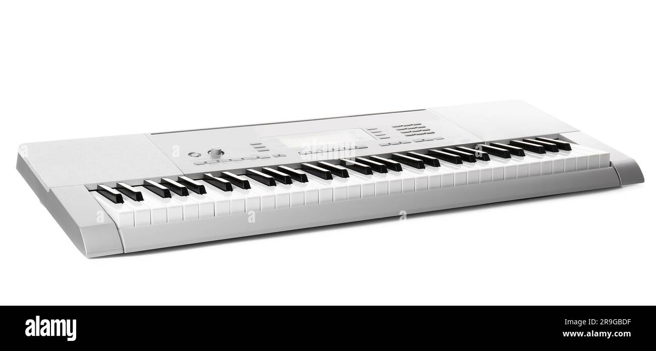 Modern synthesizer keyboard isolated on white background Stock Photo ...