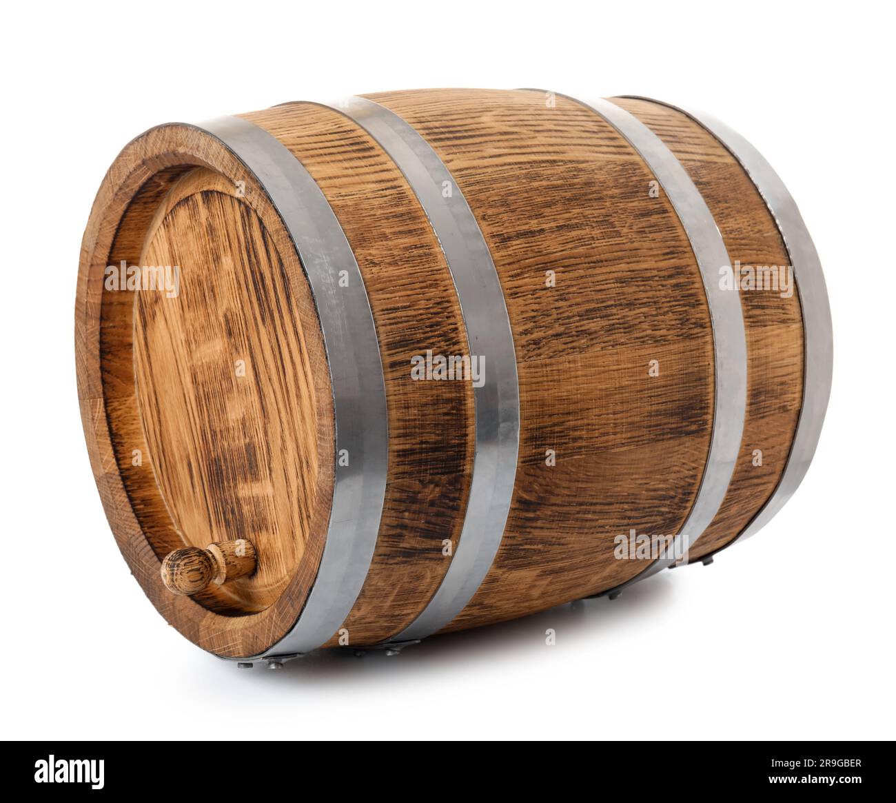 Oak barrel with metal hoops isolated on white background Stock Photo ...
