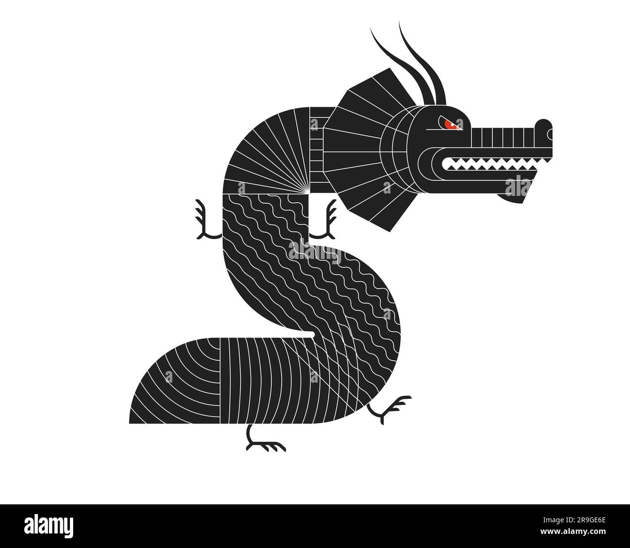 Abstract geometric Chinese dragon zodiac black symbol with art linear ...