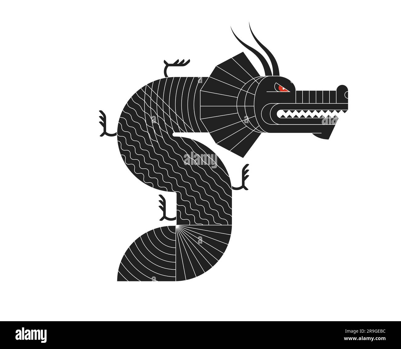 Abstract geometric Chinese dragon zodiac black symbol with art linear ...