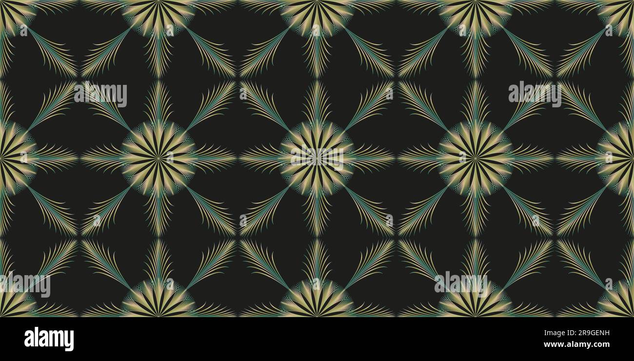 Vintage floral grid seamless pattern. Golden and green gradient pattern ...