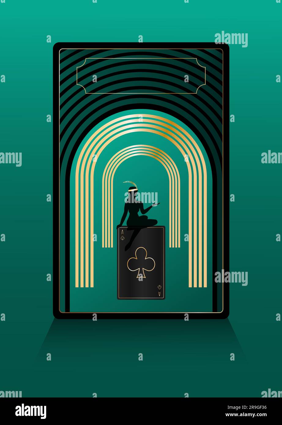 Ace of clubs in golden on black Playing card, woman and gold arches Art ...