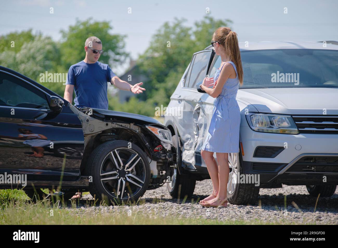 Drivers of smashed vehicles arguing who is guilty in car crash accident ...