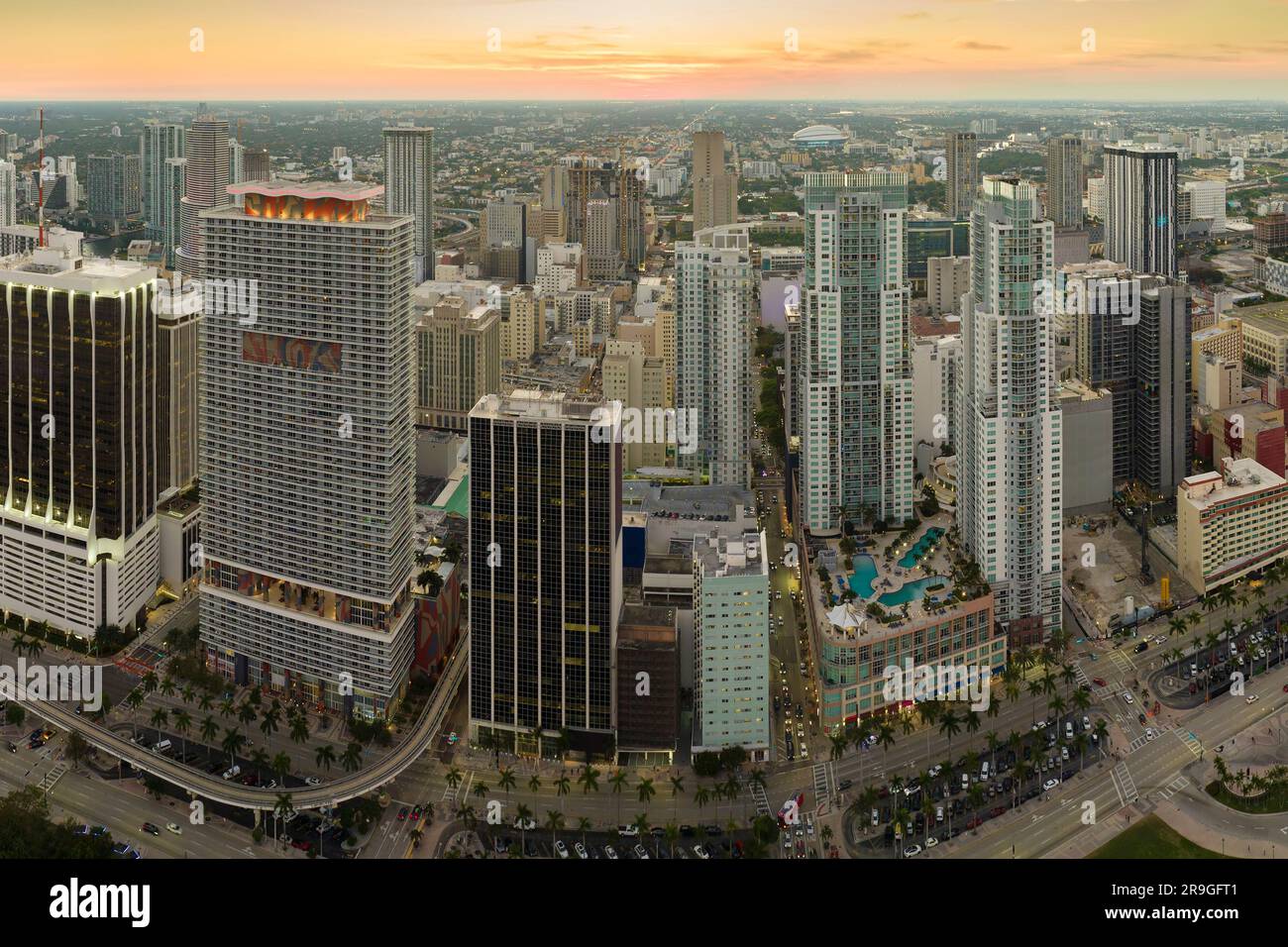 Evening urban landscape of downtown district of Miami Brickell in ...