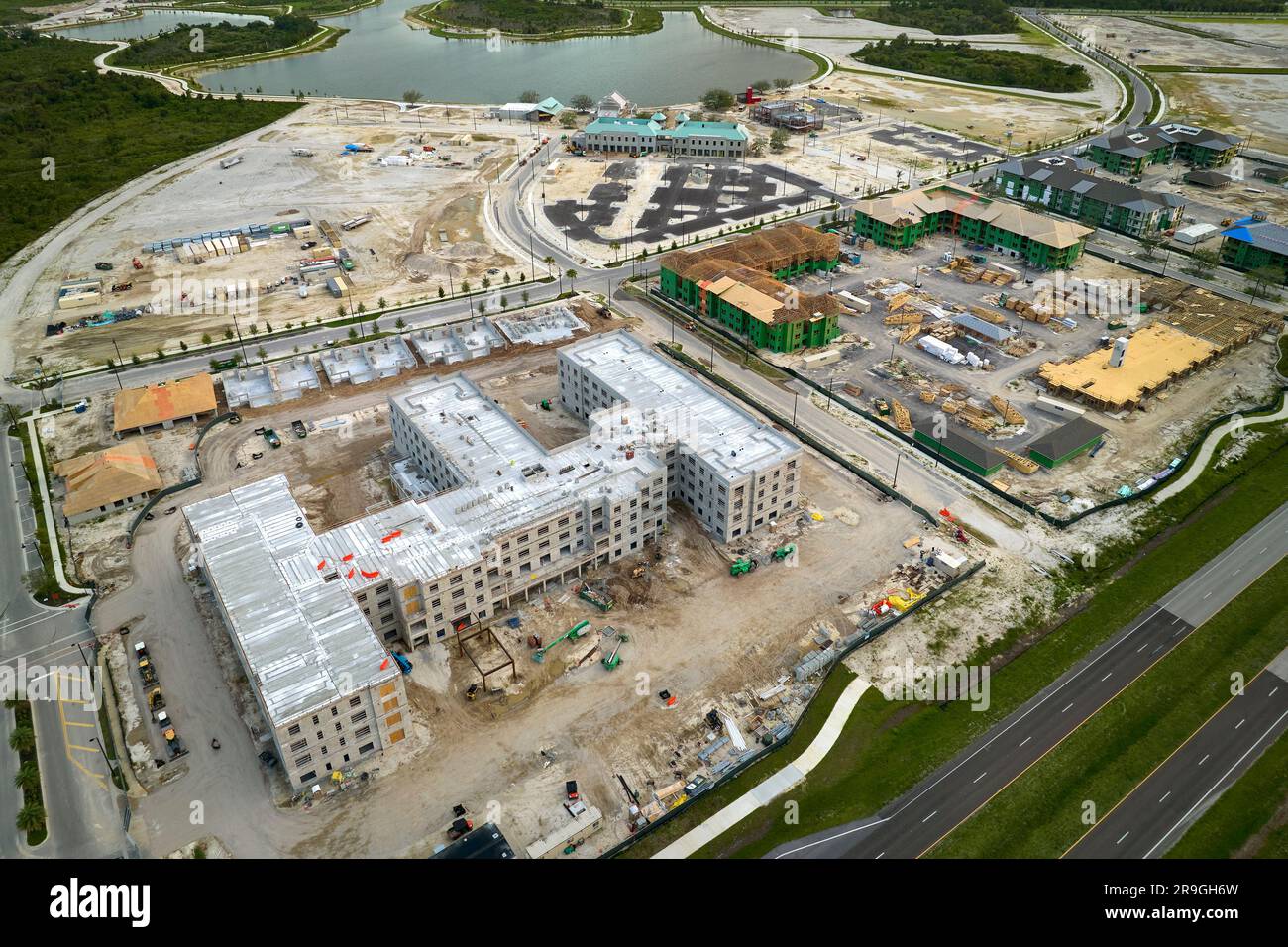 New apartment buildings under construction in american rural area ...
