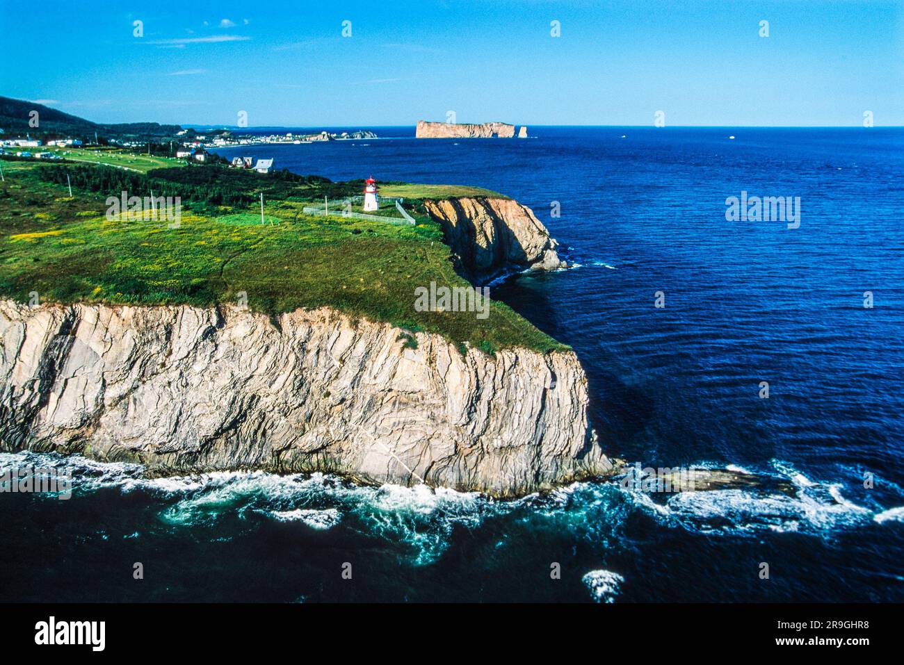 Aerial of Perce rock, Quebec, Canada Stock Photo - Alamy