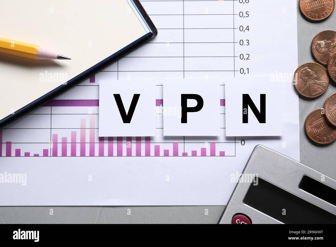 Flat lay composition of paper notes with acronym VPN (Virtual Private ...