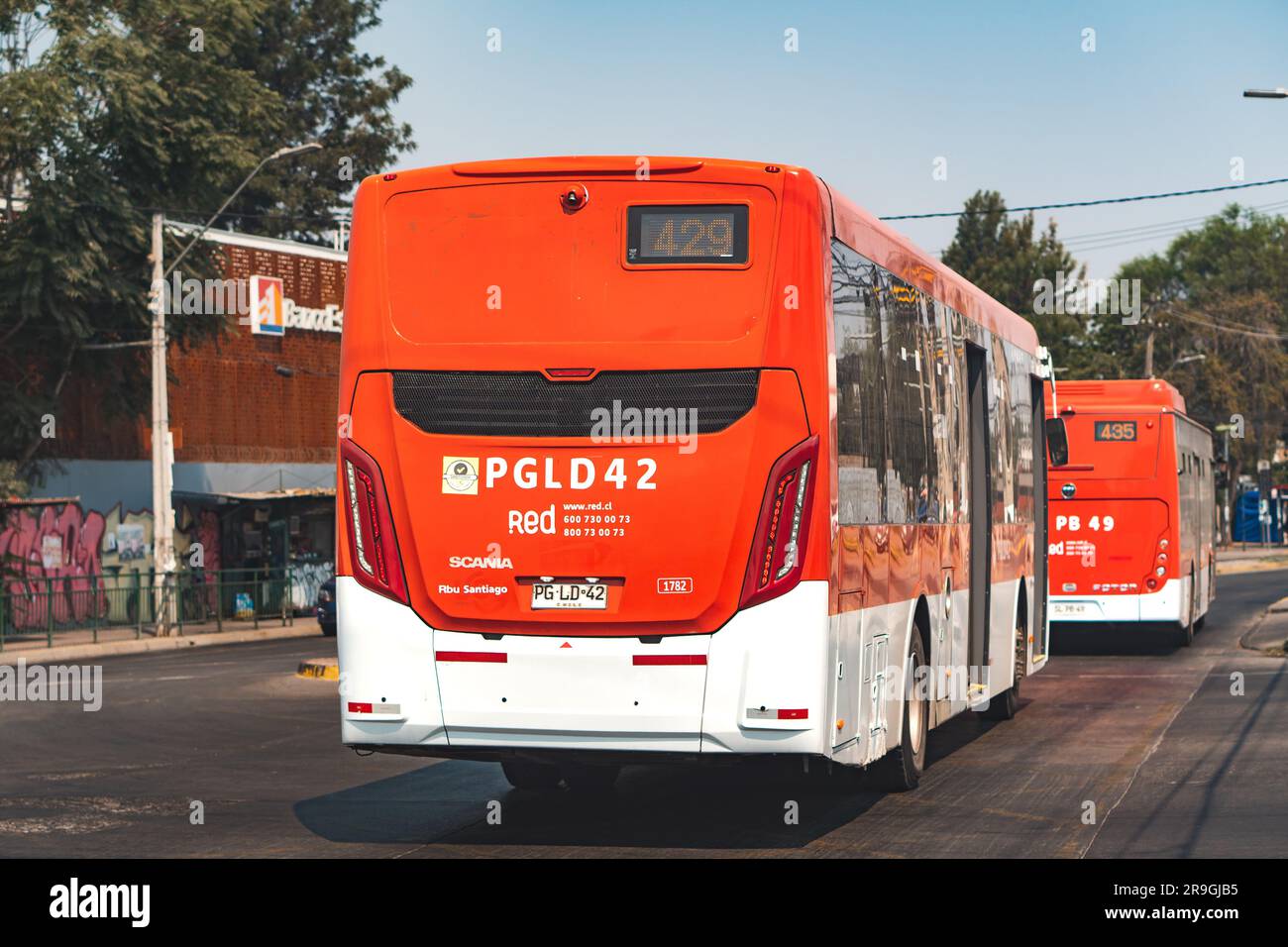 Santiago, Chile - February 09 2023: A public transport Transantiago, or Red Metropolitana de ...
