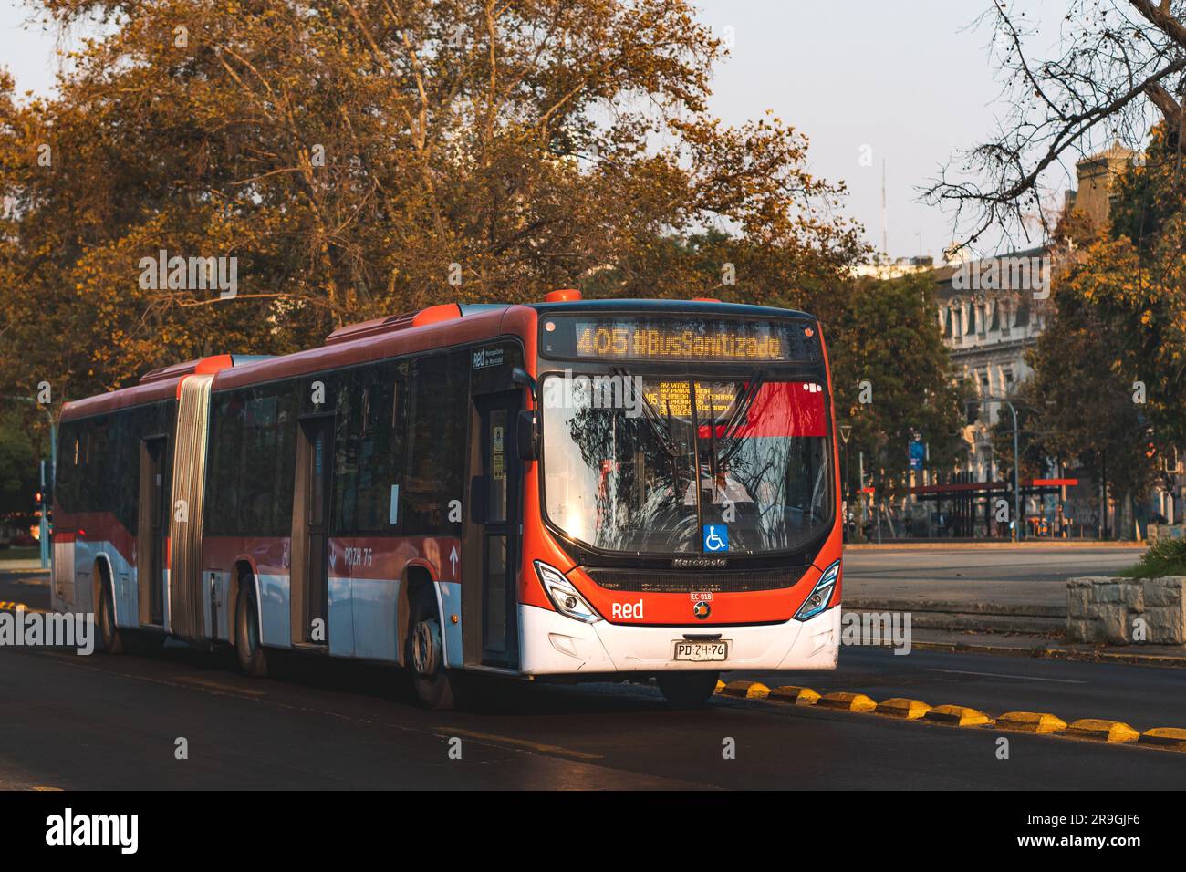 Santiago, Chile - February 09 2023: A public transport Transantiago, or Red Metropolitana de ...