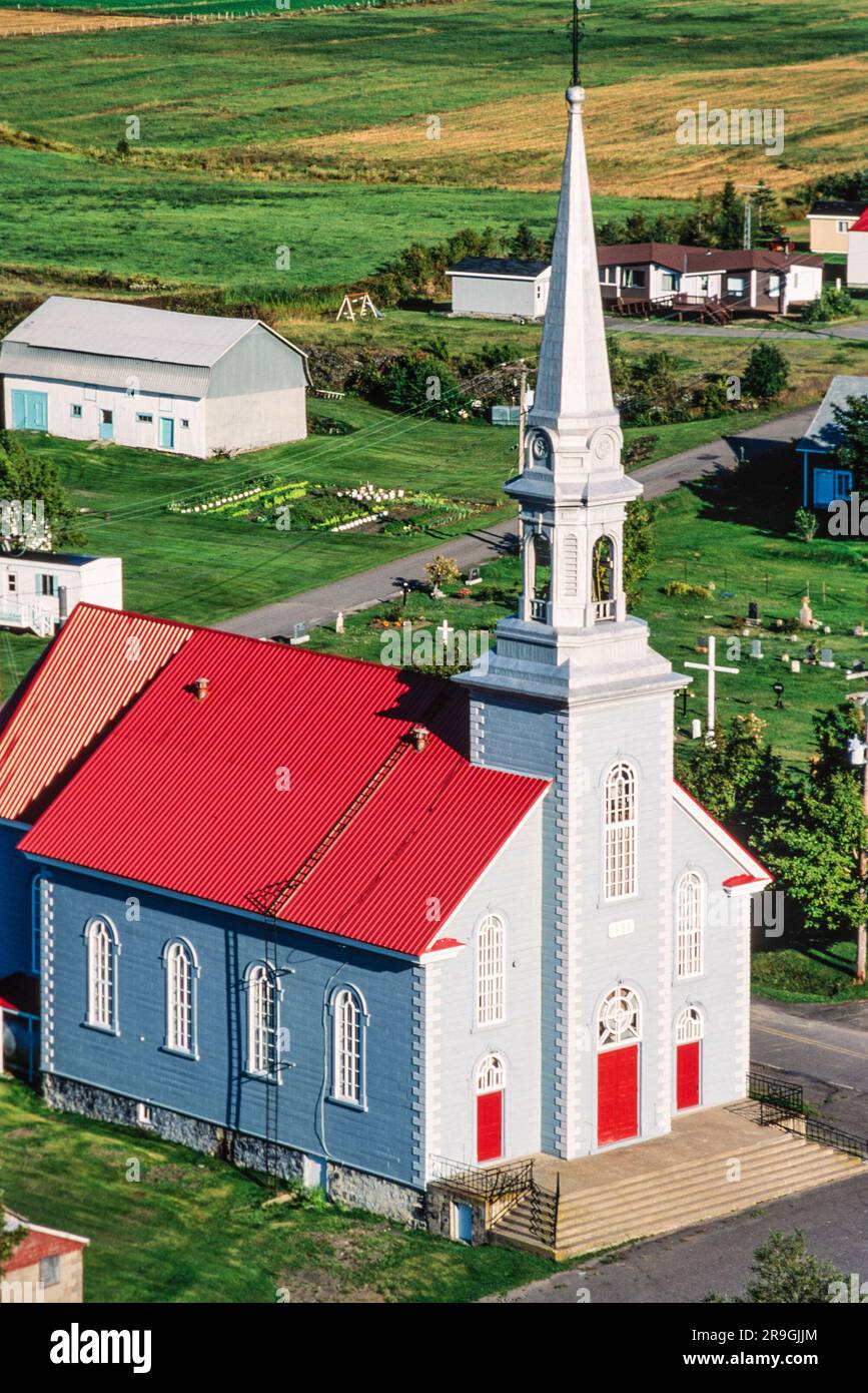 Aerial of south shore rural church and farms in Quebec, Canada Stock ...